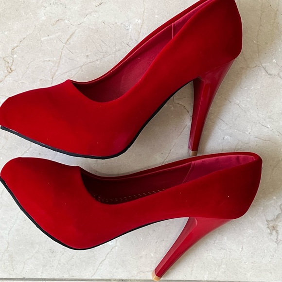 jingpin | Shoes | Jingpin Ladies Red Suede Heels Size 38 7 New Pointed ...